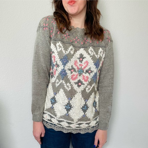 Vintage | Sweaters | Vintage 9s Gray White Pastel Diamond Checker ...